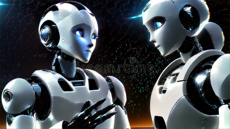 Two Futuristic Robots Interacting in a Digital Environment Stock Video ...