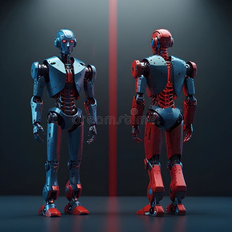 Two Futuristic Robots, One Blue and One Red, Face Off before a Match ...