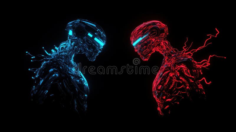 Two Futuristic Robots Battle, Exchanging Blows with Their Mechanical ...