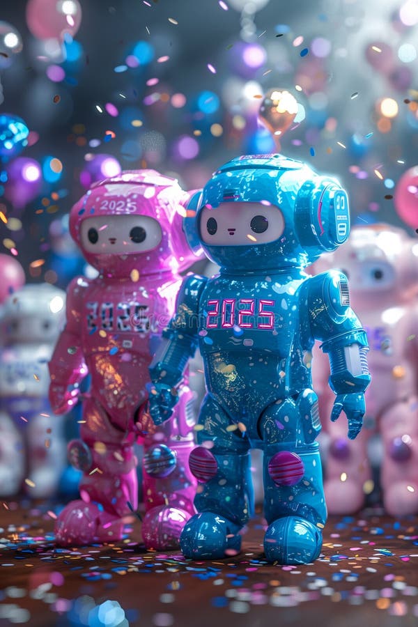 Two Futuristic Robots Stand Side by Side in an Illustrative Setting ...