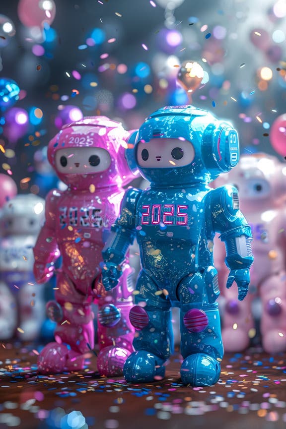 Two Futuristic Robots Stand Side by Side in an Illustrative Setting ...