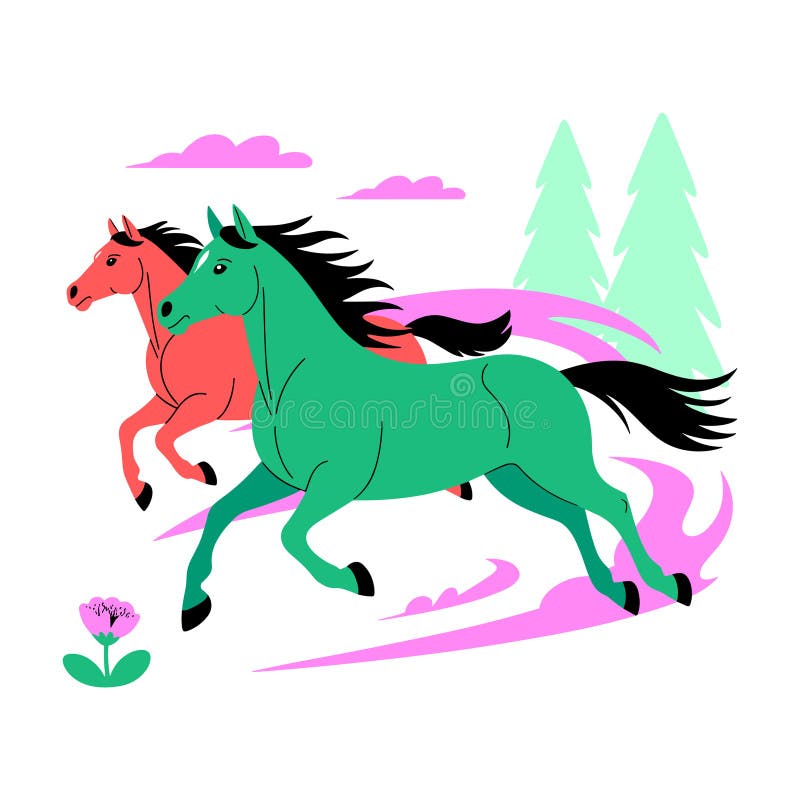Two Galloping Horses Vector Art Stock Vector - Illustration of horse ...
