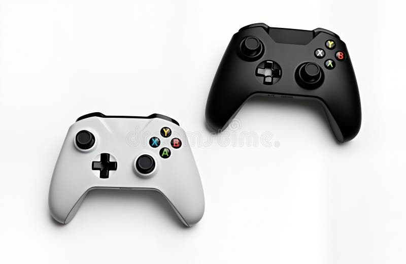 Two Game Controllers in White, Black Displayed on Transparent ...