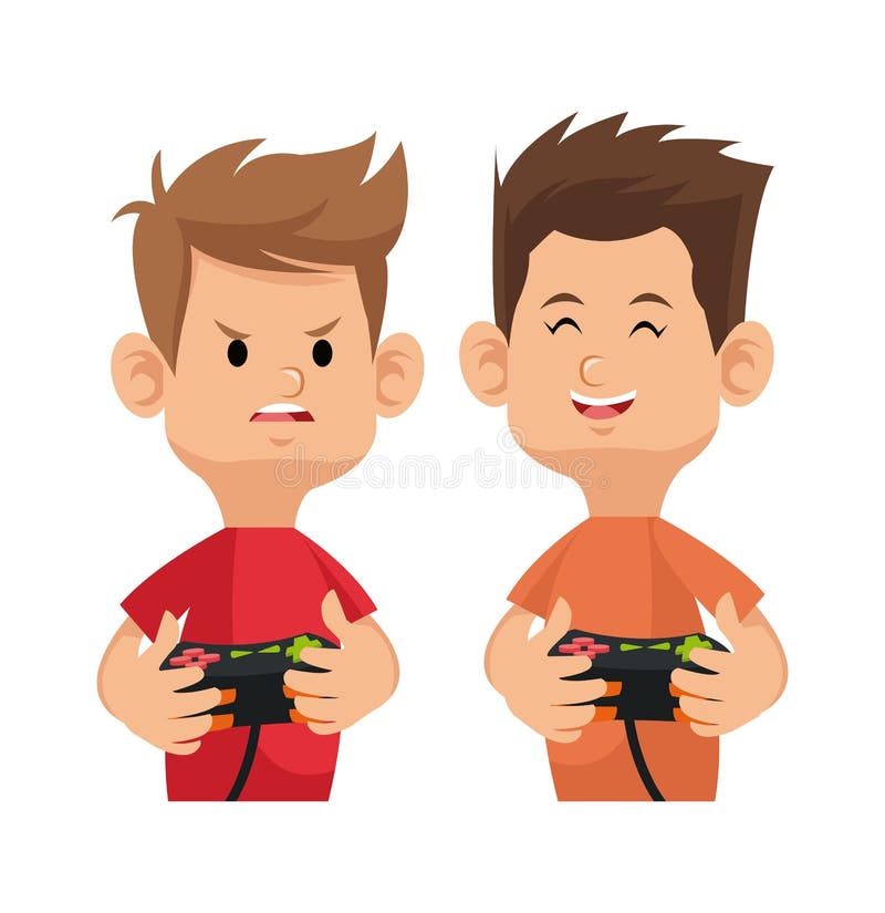 Two Gamer Happy and Angry with Game Pad Controller Stock Vector ...
