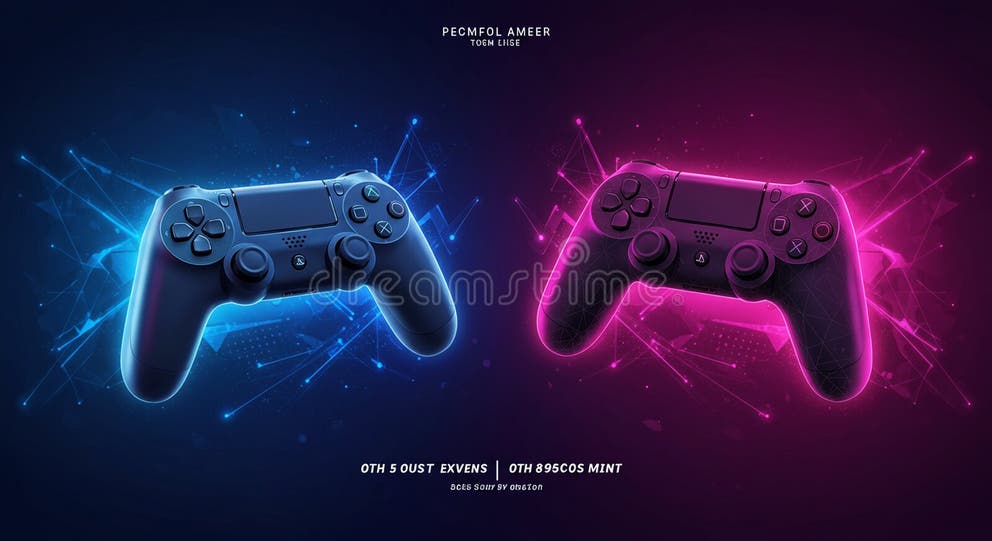 Two Gaming Controllers are Digitally Rendered with Neon Effects. the ...