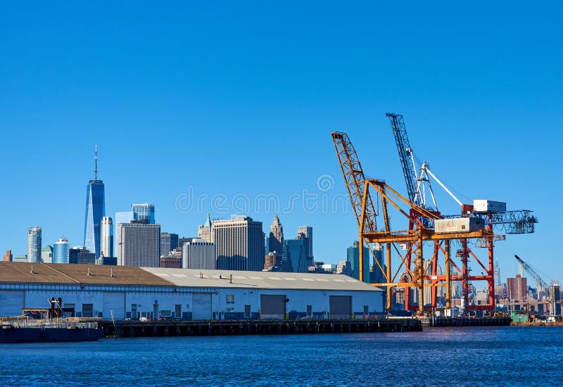 Two Gantry Cranes at the Red Hook Container Terminal with the Skyline ...