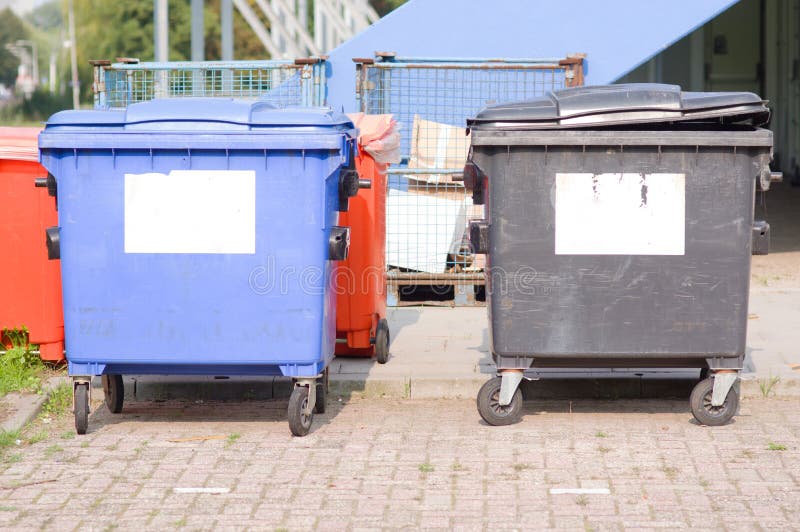 Two garbage containers stock photo. Image of blue, disposal - 196753620
