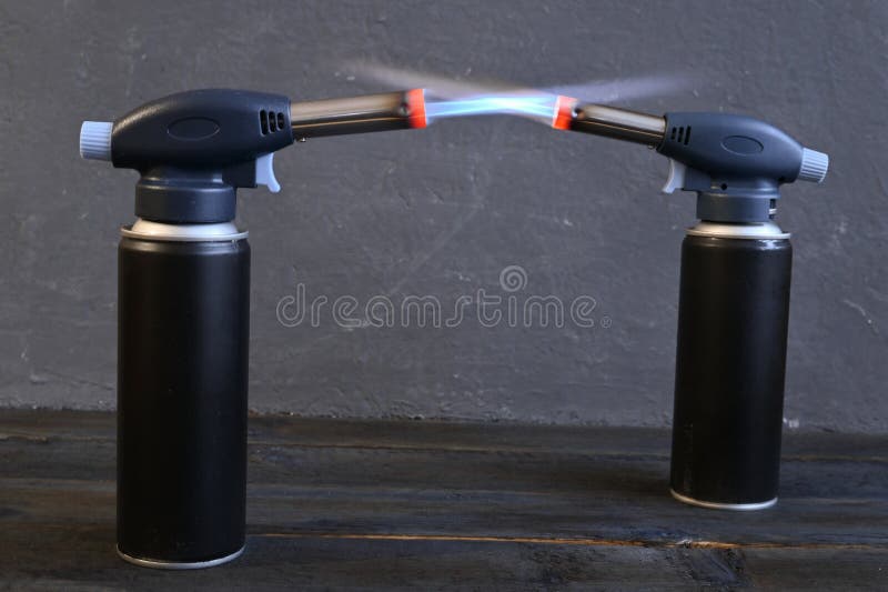 Two Gas Burners on Tourist Cylinders are Turned on Stock Image - Image ...