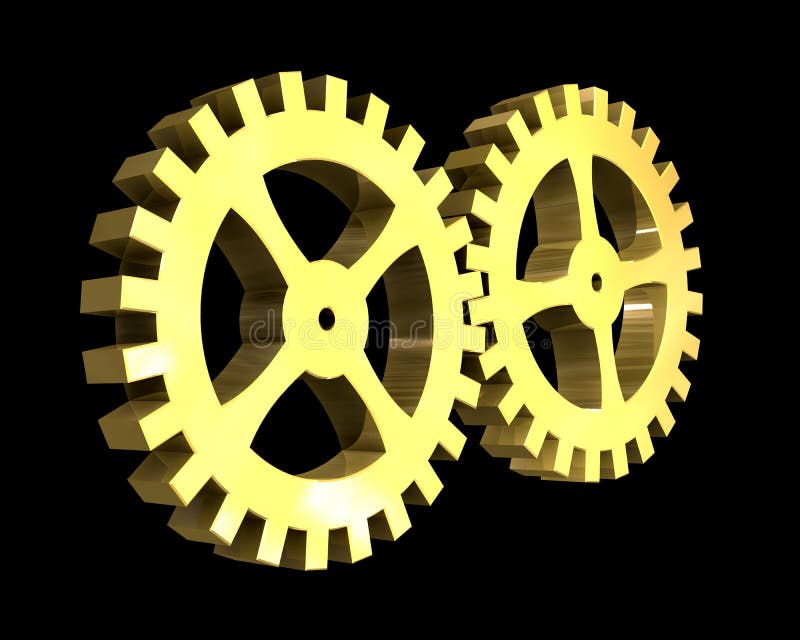 Two gears in gold (3D) stock illustration. Illustration of indoor - 3772808