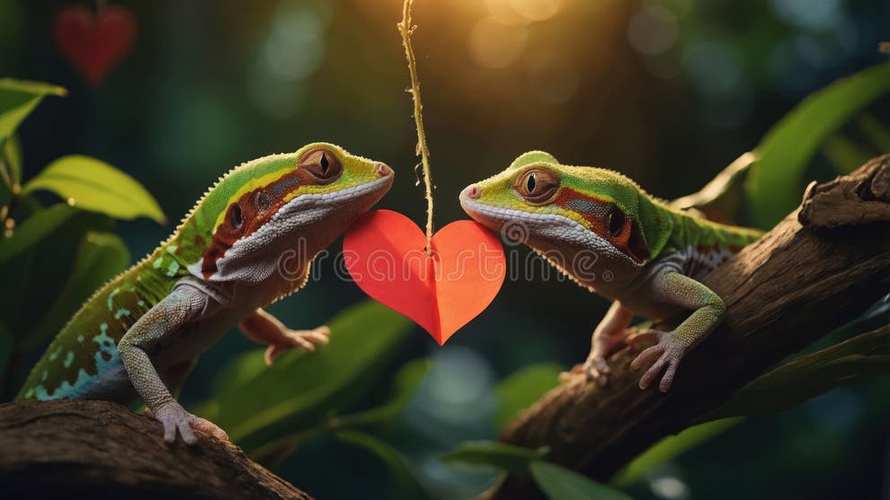 Romantic Gecko Couple with Heart, Valentine S Day Stock Illustration ...