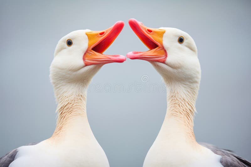 Two Geese Facing Each Other Honking Stock Photo - Image of pond ...