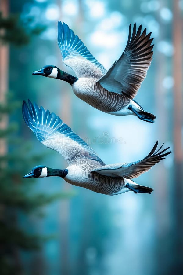 Two Geese Flying in the Sky Stock Illustration - Illustration of geese ...