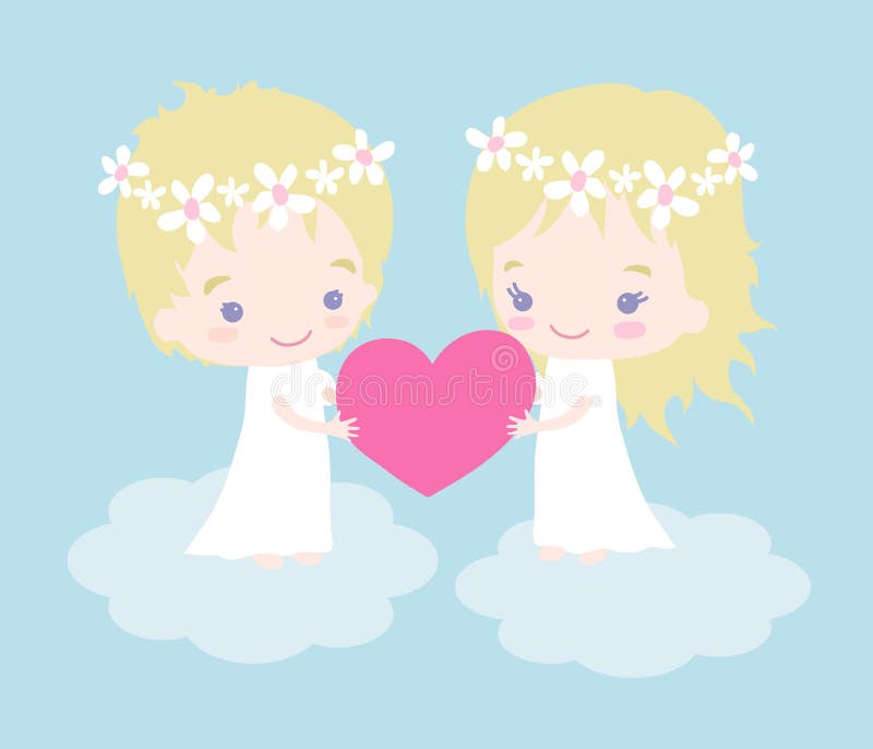 Two gentle angels. stock vector. Illustration of heart - 121590055
