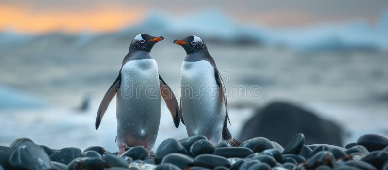 Two Gentoo Penguins on Rock Pile Stock Image - Image of chilly, couple ...
