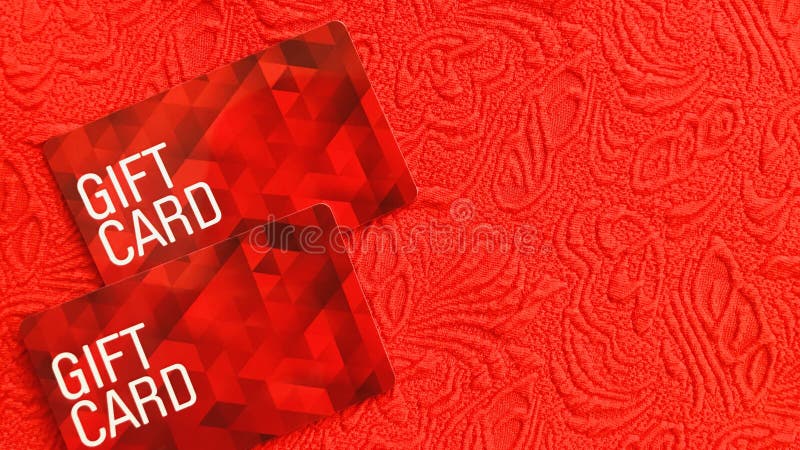 Two Red Gift Card on Jacquard Red Background. Stock Image - Image of ...