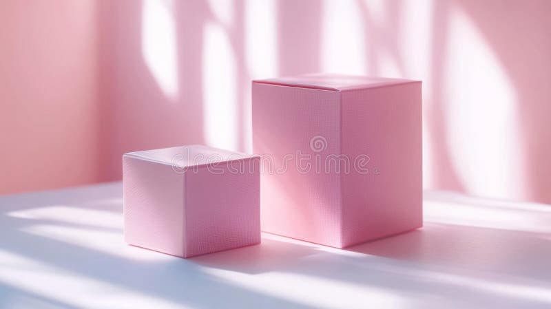 Two Geometric Pink Cubes on White Surface with Abstract Shadows in ...