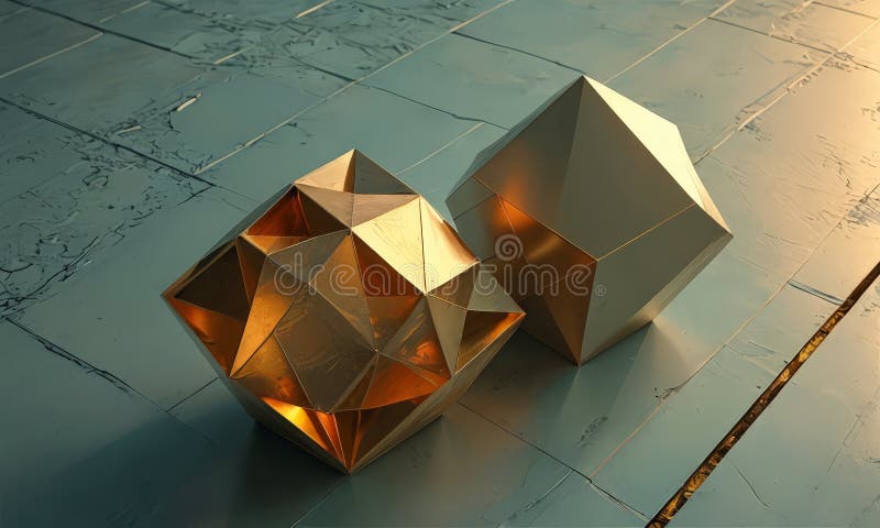 Two Geometric Sculptures, One with Triangular Base and the Other with ...