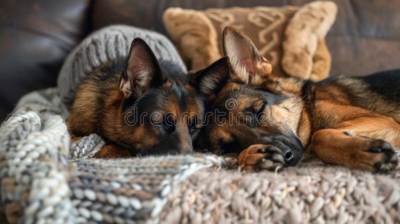 Two German Shepherds Sleeping on a Couch Stock Image - Image of cozy ...