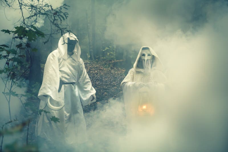 Two Ghost in a Dark Forest. Stock Image - Image of holiday, religion ...