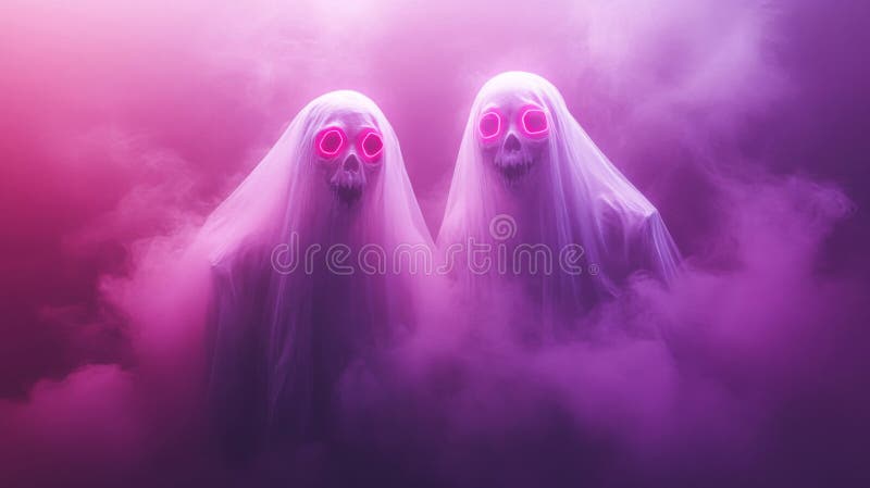 Two Ghostly Figures in Pink and Purple Neon Smoke Stock Illustration ...