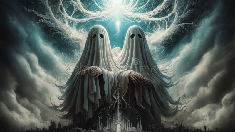 Two Ghostly Figures are Standing in Front of a Tree, AI Stock Image ...