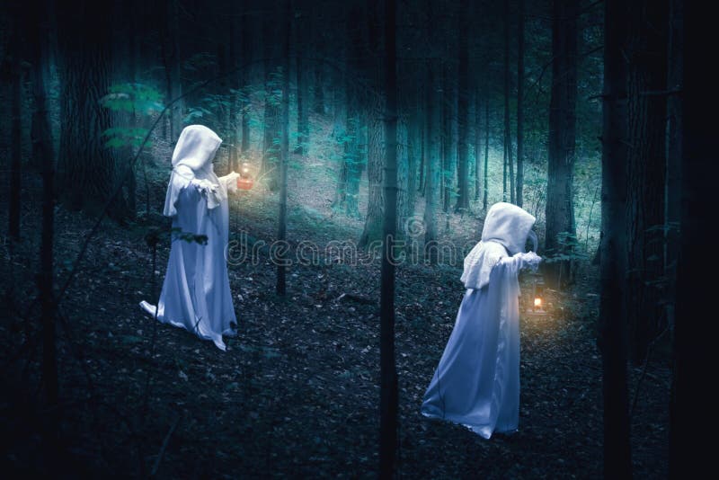 Two Ghosts in a Dark Forest. Stock Image - Image of mystic, unknown ...
