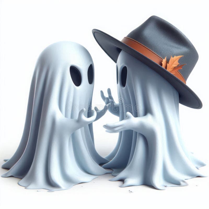 Two Ghosts are Talking, One Wearing a Hat. Stock Image - Image of cute ...