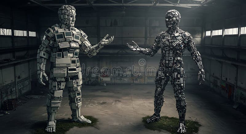 Two Giant Figures Constructed from Old Electronics Meet in Abandoned ...