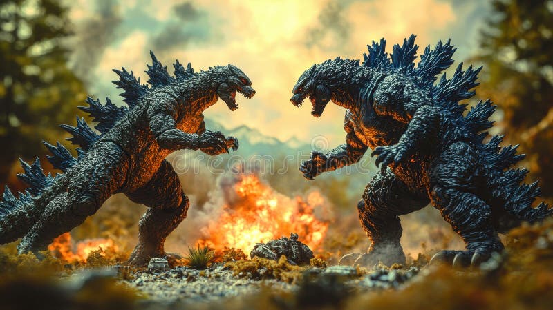 Two Giant Monsters Battling in a Dense Forest with Trees and Foliage ...