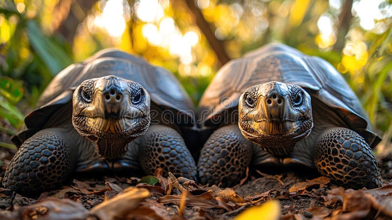 Two Giant Tortoises Face Forward, Close-up View Stock Illustration ...