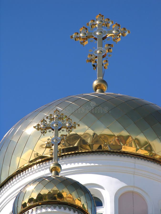 Two Gilded Dome Orthodox Church Stock Photo - Image of gilded, gold ...