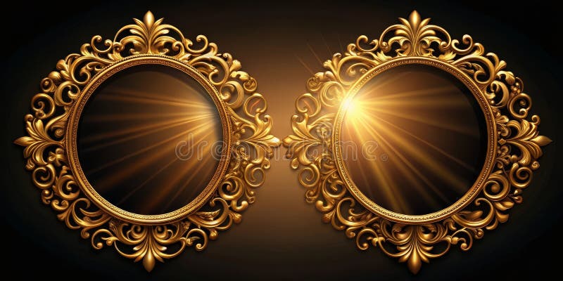 Two Gilded Oval Frames with Intricate Rococo Designs and Radiant Light ...