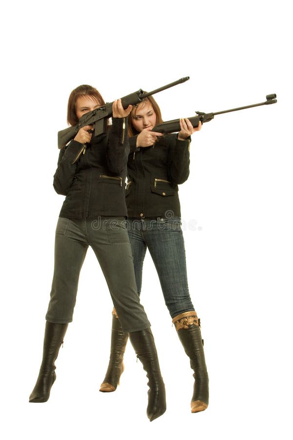 Two gils with guns stock image. Image of isolated, adult - 8646455