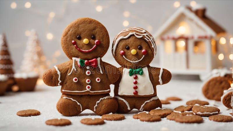 Two Gingerbread Close-up on a White. Isolated Stock Illustration ...