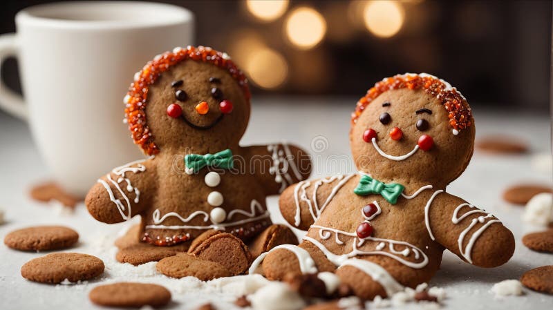 Two Gingerbread Close-up on a White. Isolated Stock Illustration ...