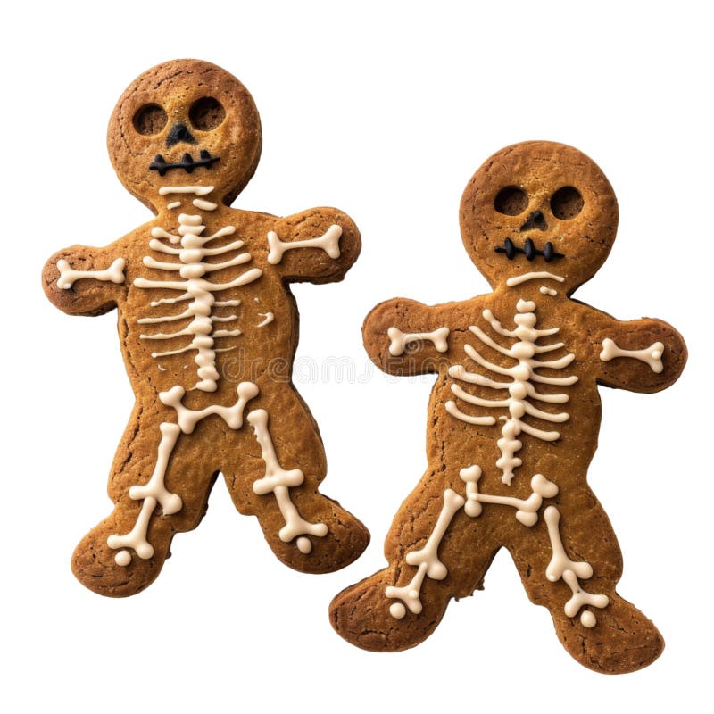 Two Gingerbread Cookies Decorated with Skeleton Designs Stock Image ...