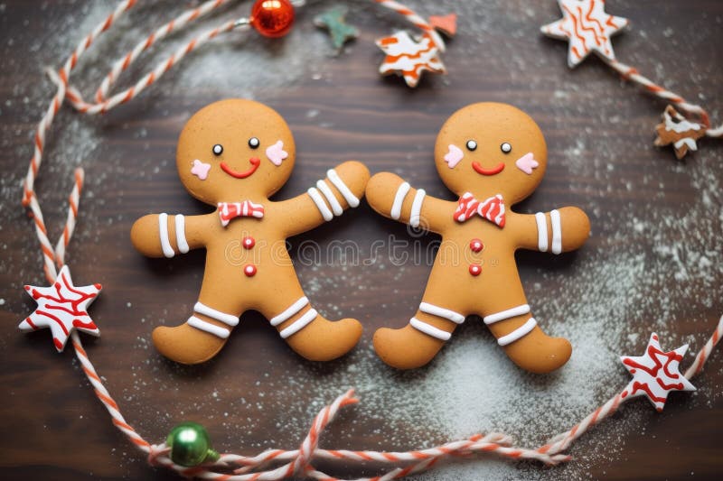 Two Gingerbread Men Holding Hands, Spinning in a Circle Stock Image ...