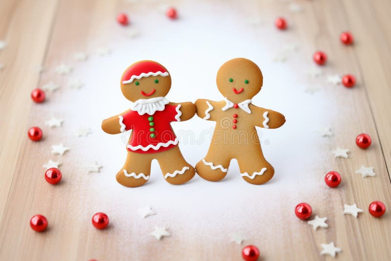 Two Gingerbread Men Holding Hands, Spinning in a Circle Stock Image ...