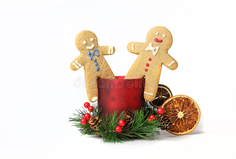 Two Gingerbread Men Sitting in New Year S Decoration Stock Photo ...