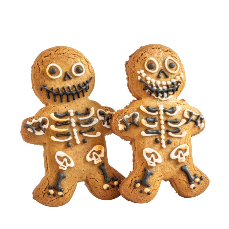 Two Gingerbread Skeleton Cookies Decorated with Black and White Icing ...