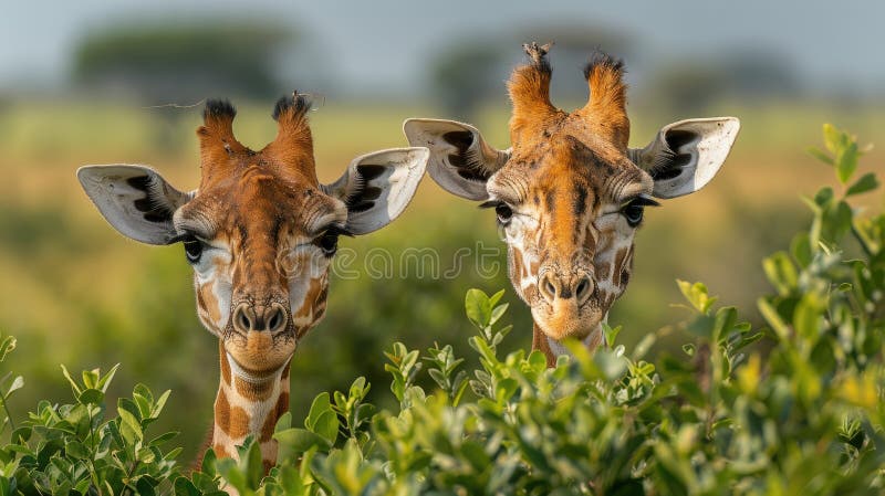 Two Giraffe Looking a Camera in the Wild Stock Photo - Image of giraffe ...