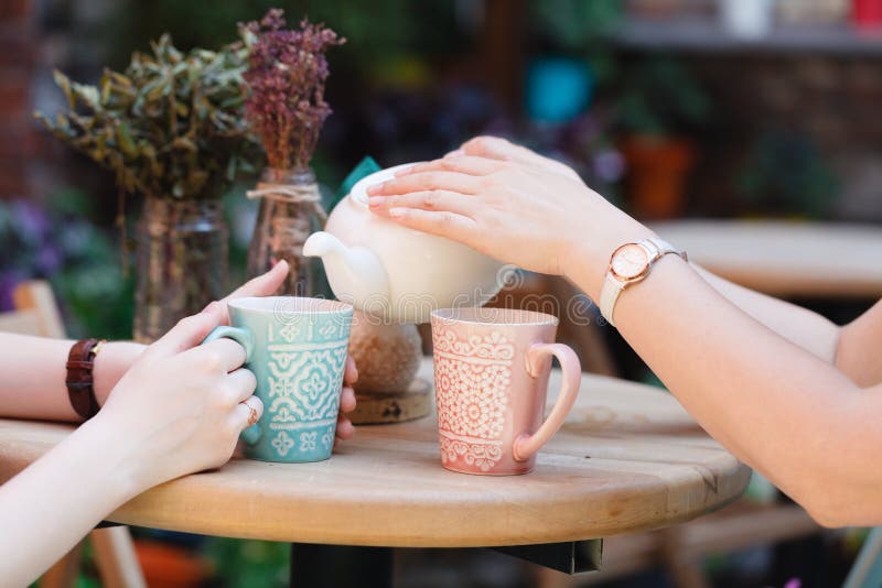 Two girl-friends drink tea stock image. Image of lifestyle - 13844457