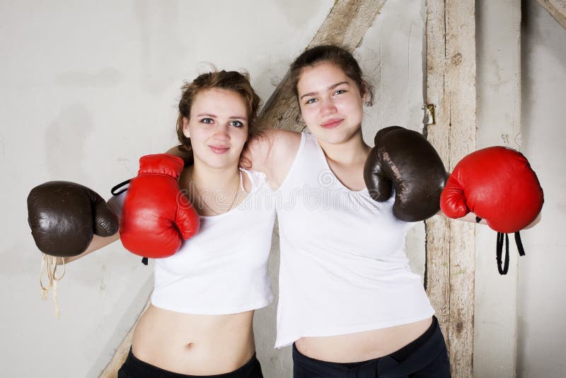 Two girls as boxers stock photo. Image of friendship - 42110420