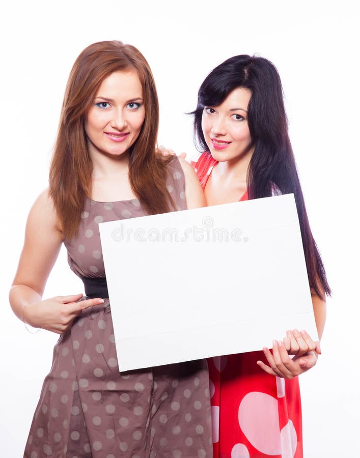 Girls holding banner stock image. Image of beauty, isolated - 16713931