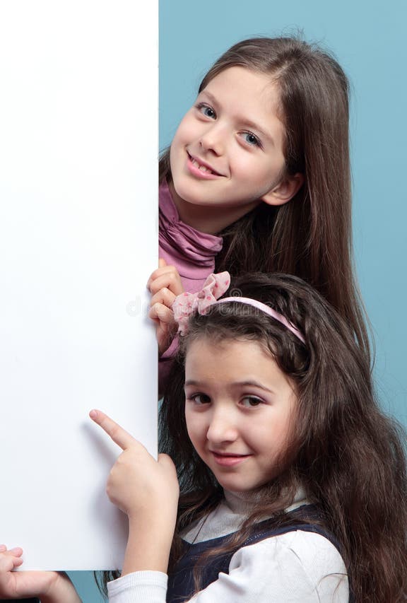 Two girls with banners. stock photo. Image of female - 29224030