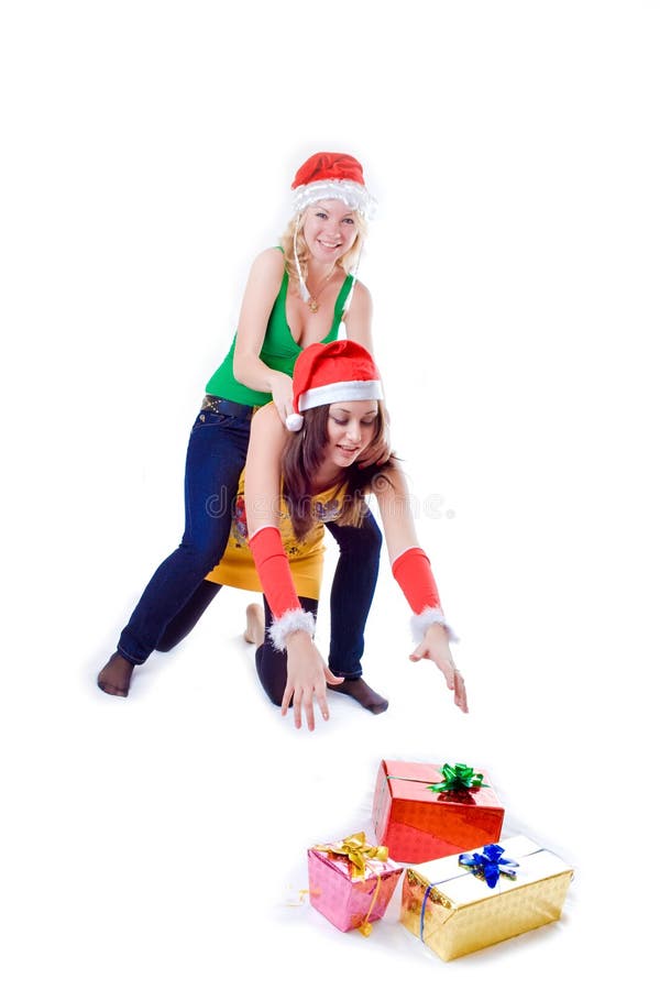 Two girls catching a gift stock photo. Image of girl, euphoric - 3728434