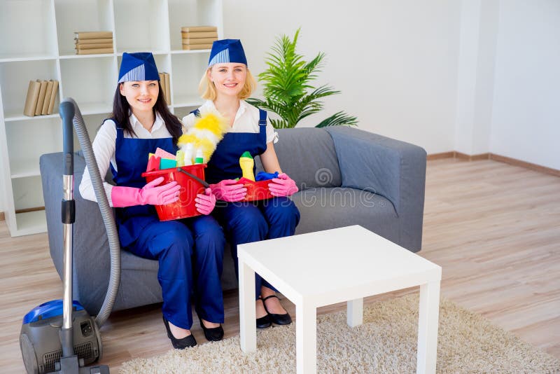 Two Girls of Cleaning Service Stock Photo - Image of order, bucket ...