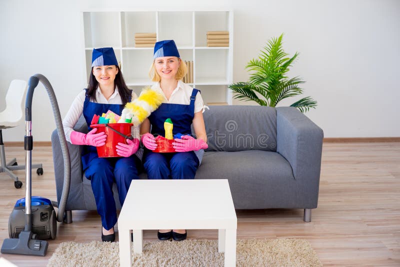 Two Girls of Cleaning Service Stock Image - Image of apron ...
