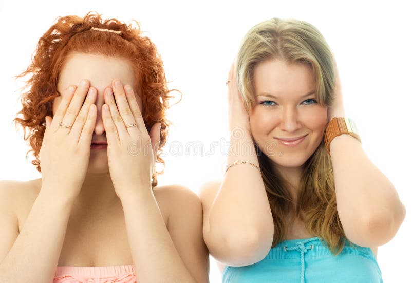 Two Girls With Closed Eyes And Ears Picture. Image: 7799612