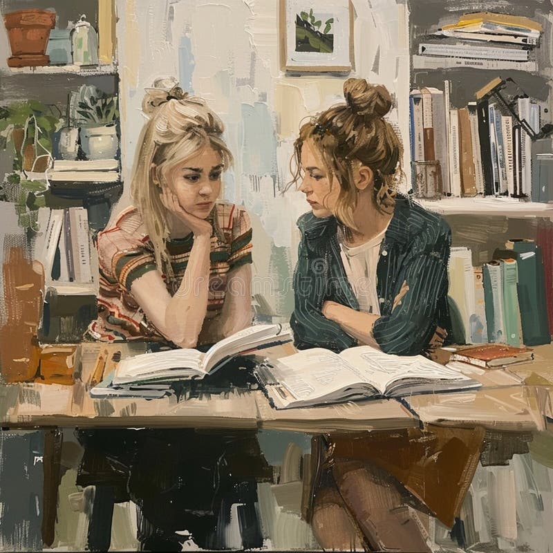 Two Girls Collaborating on a Desk, Showcasing Teamwork and Creativity ...